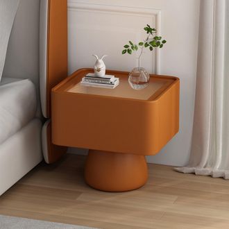Generic Minimalistischer Nachttisch Aus Massivholz Mit Schublade Und Glasplatte - Moderner Nachttisch Mit Anti-Fall-Kante Und Zylindrischen Beinen(Orange,45cm