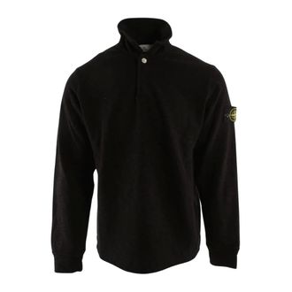 Stone Island Homme, Sweatshirts et sweats &agrave; capuche, Noir, Taille: L Polo molleton Vanis&eacute; en coton &eacute;pais bross&eacute;