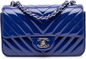 Chanel Hobo Bags - Mini Rectangular Classic Chevron Patent Single Fla - Gr. unisize - in Blau - f&uuml;r Damen