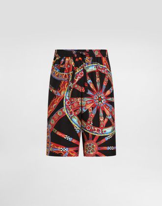 Dolce & Gabbana Bermudashorts Vanity Aus Seidenjacquard Mit Carretto-print - Mann Hosen Und Shorts Multicolor 52