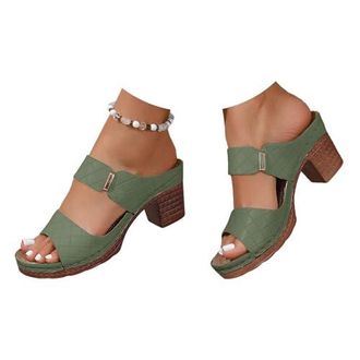 Generic Sandales &agrave; talons pour femme - Bout ouvert - &Agrave; enfiler - Talon moyen &eacute;pais - Sandales &agrave; talons carr&eacute;s - Style d&eacute;contract&eacute; et confortable - Chaussures 
