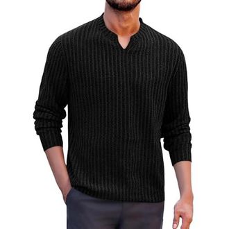 Generic Haut &agrave; manches longues pour homme - Col rond - L&eacute;ger et respirant - Col rond - Confortable - Doux au toucher, Noir, 3XL