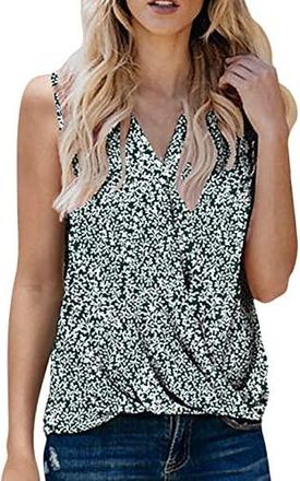 Generic Robe boh&egrave;me 2026 sans manches pour femme - D&eacute;bardeurs &agrave; imprim&eacute; floral - Col en V - Pour l&eacute;t&eacute; - Tunique, vert militaire, XL