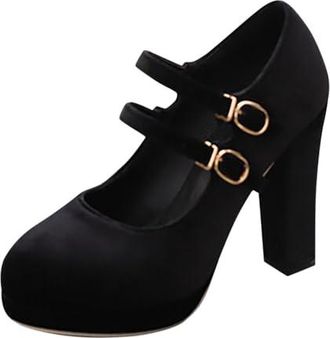 Generic 2026 - Chaussures à talons hauts pour femmes - Style décontracté à bout épais - Bride arrière en similicuir - Coupe large - Semelle intérieure rembour