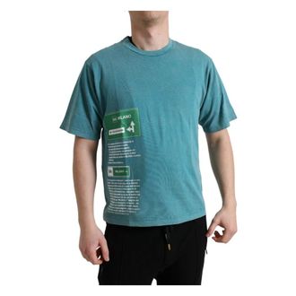 Dolce & Gabbana Blaues Milano Motiv Baumwoll T-Shirt - - Tops - Herren - Blau - S