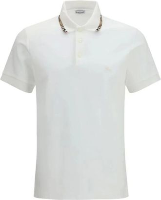 Burberry Homme, Tops, Blanc, Taille: XL Check Collar Cotton Polo