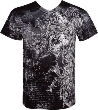 Sakkas 327V Vines et Fleur De Lis V-Neck Mens T-Shirt - Noir/Grand