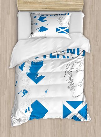 Abakuhaus Schottland Bettbezug Set Doppelbett, Landkarte und die Flagge, Kuscheligform Top Qualität 2 Teiligen Bettbezug mit 1 Kissenbezüge, 170 x 220 cm - 75 x