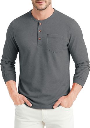 Magcomsen Longsleeve Shirt Herren Baumwolle Langarm Henley Shirt M&auml;nner mit Henley-Kragen Oberbekleidung Dunkelgrau 3XL