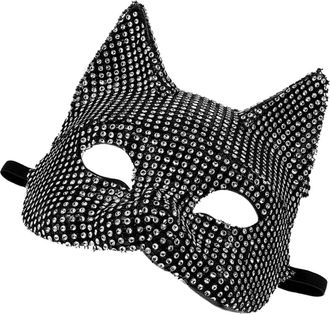 PartyKindom Halbgesichts Katzenmaske mit Strasssteinen Damen Masquerade Maskenball Halloween Kostüm Party Maskerade für Frauen Mysteriöse Langlebige Cosplay Verkl