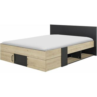 Calicosy Calicosy - diagone Lit adulte avec tiroirs de rangement - Chataignier et noir - 140 x 190 - swivel