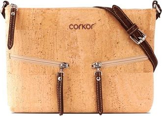 Corkor Travel Cross-Body Bag for Women - Front Pockets - Vegan Light Brown Cork from