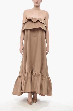 Saint Laurent Cotton Strapless Dress with Ruffles Saint Laurent