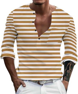 Generic Chemise ray&eacute;e pour homme 2026 - Style d&eacute;contract&eacute; - &Agrave; manches longues - Pour entra&icirc;nement int&eacute;rieur et ext&eacute;rieur, Orange, 3XL