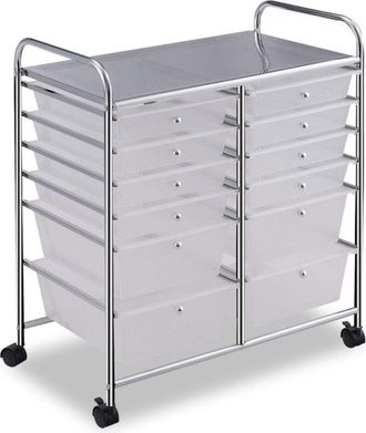 Costway Tour de Rangement &agrave; 12 Tiroirs en Blanc Avec 4 Roues Pivotantes Structure en Fer Blanc 64cm x 38cm x 75cm