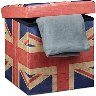 Relaxdays Faltbarer Sitzhocker 38 cm stabiler Sitzwürfel mit trendigen Motiven als praktische Fußablage als Sitzwürfel mit bedrucktem Kunstleder als Aufbewahrun