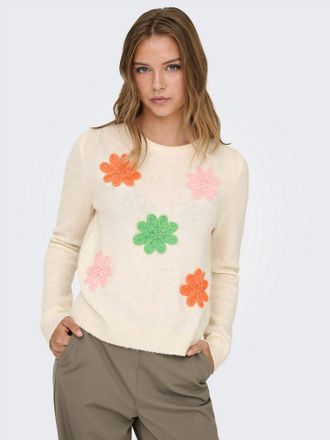 Only Strickpullover ONLLOTUS LIFE LS FLOWER O-NECK EX KNT