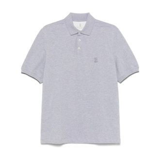 Brunello Cucinelli Graues Baumwollpolo mit heraldischem Logo - - Tops - Herren - Grau - L