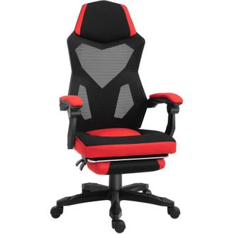 Vinsetto Vinsetto - Ergonomischer B&uuml;rostuhl, Gaming Stuhl, Drehstuhl mit Fu&szlig;st&uuml;tze, pc Stuhl, Chefsessel, h&ouml;henverstellbar, Polyester, Schwarz+Rot,58 x 63 x