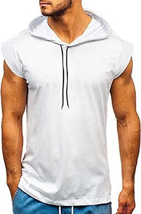 ORANDESIGNE T-Shirt à Capuche sans Manches pour Homme avec Poches, Parfait pour Le Sport, Fitness A Blanc XS