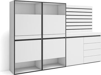 Skraut Home | Schuhregal, Schuhschrank | Schuhaufbewahrung | 227x145x35 cm | Für Schlafzimmer, Zimmer | Kommode mit Schubladen | Lamellenwand Holz | Moderner Stil