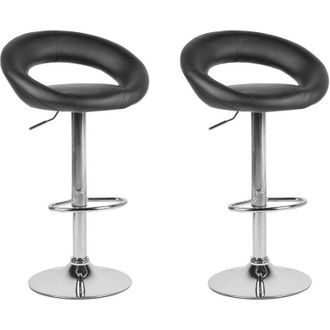 Beliani Set 2 Chaises de Bar Tabourets en Cuir pu Noir et M&eacute;tal Argent&eacute; R&eacute;glables en Hauteur et Pivotantes pour Salle &agrave; Manger ou Cuisine Moderne Beliani