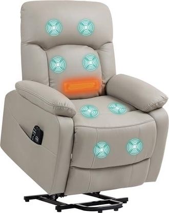 HOMCOM Fauteuil releveur &eacute;lectrique avec Fonction Massage et Chauffage, Fauteuil Relax &eacute;lectrique, Dossier inclinable, Ports USB, t&eacute;l&eacute;commande, Coussin &agrave; Res