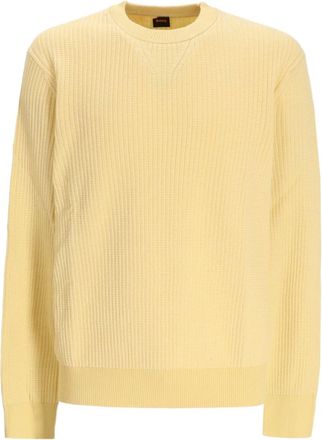 BOSS pull en coton à design côtelé - Jaune
