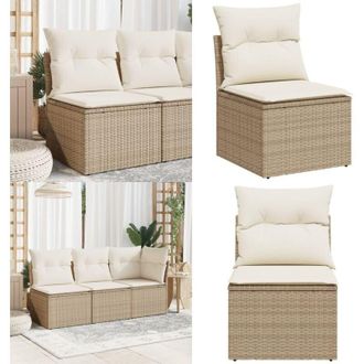 vidaXL Vidaxl - Gartensessel ohne Armlehnen mit Kissen Beige Poly Rattan - Gartenstuhl - Outdoor M&ouml;bel - Loungesessel - Balkonm&ouml;bel - Esszimmerst&uuml;hle - Home