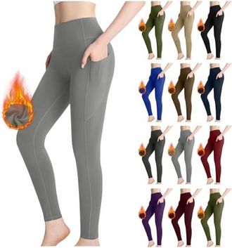 Generic Legging chaud en polaire pour femme, legging thermique avec poches pour femme, collants taille haute, pantalon de course &agrave; pied, couleur unie, contr&ocirc;l