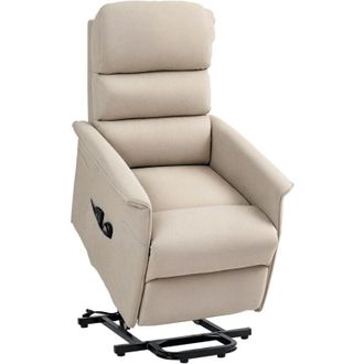 HOMCOM Homcom - Fauteuil de relaxation &eacute;lectrique t&eacute;l&eacute;commande - fauteuil releveur inclinable, repose-pied ajustable - tissu polyester aspect lin gris chin&eacute;