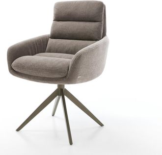 DELIFE Drehstuhl Abelia-Flex mit Armlehnen Strukturstoff Soft Taupe Kreuzgestell breit Effektfinish Titan 360&deg; drehbar Wippfunktion, Esszimmerst&uuml;hle