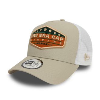 New Era Truckercap verstellbar Snapback Patch gebogener Schirm Mesh Kappe beige wei&szlig; - One-Size