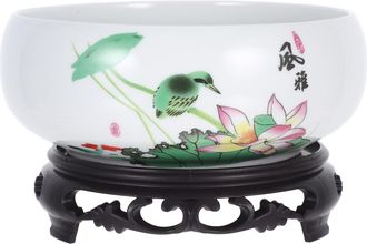 Angoily Dekorativer Keramik Blumentopf Lotus Schale Weiß ohne Abfluss für Innenbereich mit Kunststoffsockel Bonsai und Hydrokultur Pflanztopf