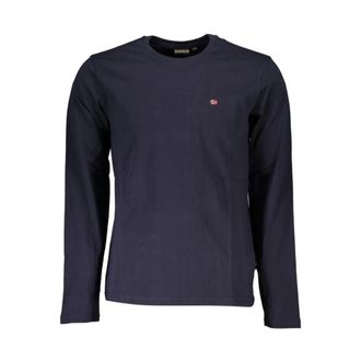 Napapijri Blaues Baumwoll Langarm Crew Neck T-Shirt mit Besticktem Logo - - Tops - Herren - Blau - L