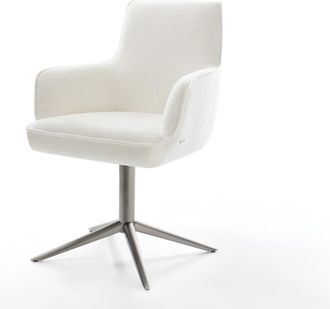 DELIFE Drehstuhl Heira-Flex mit Armlehnen Boucl&eacute; Soft Beige Fu&szlig;kreuz Graphit 360&deg; drehbar Wippfunktion Taschenfederkern, Esszimmerst&uuml;hle