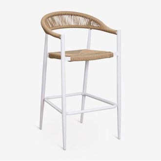 Sklum Hoher Hocker 75 cm aus Aluminium und synthetischem Rattan Amatria Gardenia Wei&szlig;