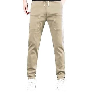 Generic Pantalon de surv&ecirc;tement pour homme avec poches, jambe droite, taille &eacute;lastique, pantalon de sport, coupe ample, couleur unie, cordon de serrage, doux 
