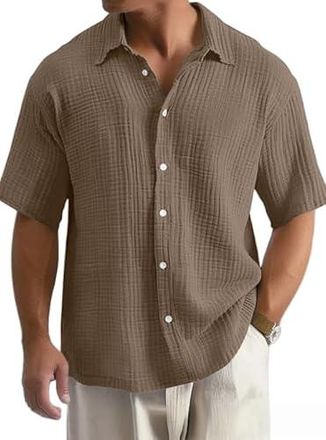 Generic Ovalyf Chemise en tricot textur&eacute; pour homme Style d&eacute;contract&eacute;, marron fonc&eacute;, XXL