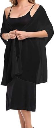 Generic &Eacute;charpes et pour robes de soir&eacute;e en mousseline de soie pour femmes &eacute;l&eacute;gant doux et soyeux mariage &eacute;charpe de mari&eacute;e &eacute;charpe 4 carr&eacute;s, Noir, S