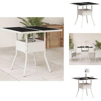 vidaXL Gartentisch mit Glasplatte Wei&szlig; 80x80x75 cm Poly Rattan - Gartentisch - Esstisch - Outdoor Tisch - Terrassenm&ouml;bel - Balkonm&ouml;bel