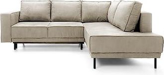 Selsey Ecksofa Rodario mit Schlaffunktion, Easy-Clean-Veloursbezug in Beige, rechtsseitig
