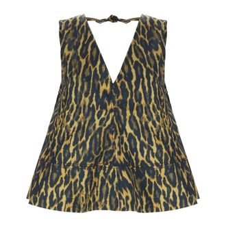 Ganni Bedrucktes A-Linien-Top aus Stretch-Baumwolle - - Tops - Damen - Mehrfarbig - XS