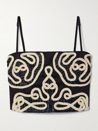 Johanna Ortiz Haut Raccourci En Lin À Finitions En Paille Et À Appliqués Boat Lines - Noir