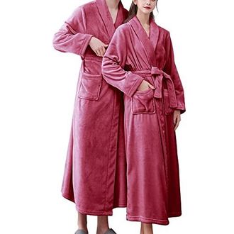 Generic Peignoir chaud pour femme, robe de chambre en polaire d&eacute;contract&eacute;e &agrave; col en V, peignoirs de bain amples en velours avec poches et ceinture, manteaux t
