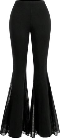 SOLY HUX Damen Schlaghose Elegant Y2K Stretch Hose mit Mesh Gothic Punk Freizeithose Hohe Taille Tanzhose Partyhose Herbst Outfit Schwarz XL