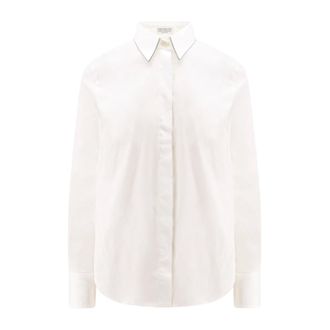 Brunello Cucinelli Femme, Blouses et Chemises, Blanc, Taille: 40 FR Chemise Popeline Col Monili
