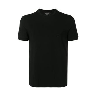 Giorgio Armani Schwarzes Slim Fit besticktes T-Shirt - - Tops - Herren - Schwarzk - M