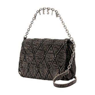 Diesel Womens Charm D Medium Shoulder Bag - Diesel Cotton Black Shoulder-Hobo-Bags