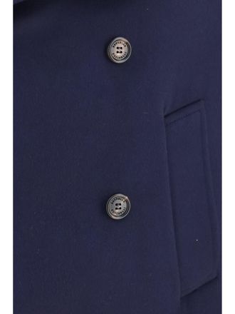 Brunello Cucinelli Mens Coat Double-Breasted Merino Wool Blue-Ruby Blue/ruby